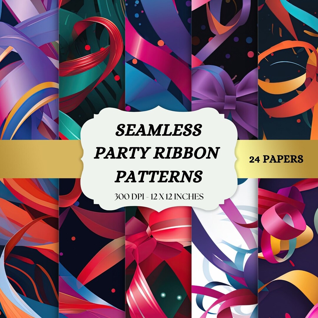 Party Ribbon Digital Paper, Seamless Ribbon Pattern Backgrounds ...