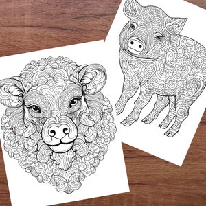 Farm Animal Mandala Coloring Book - 35 Grayscale Printable Adult ...