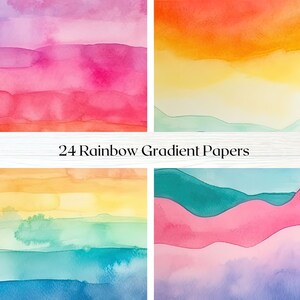 Rainbow Watercolor Digital Paper, Rainbow Gradient Paper Watercolor ...