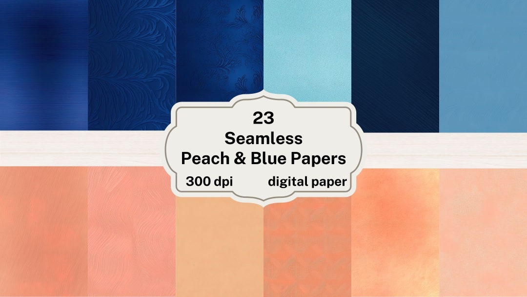 Peach and Blue Digital Paper, Seamless Pattern Backgrounds Printable ...