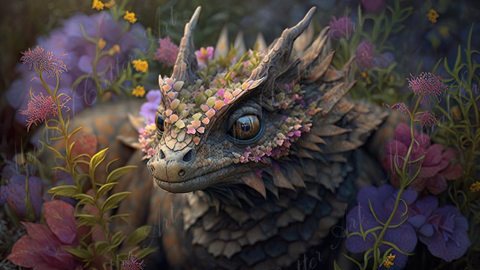 5 Garden Dragon Digital Desktop Backgrounds, Downloadable Fantasy ...