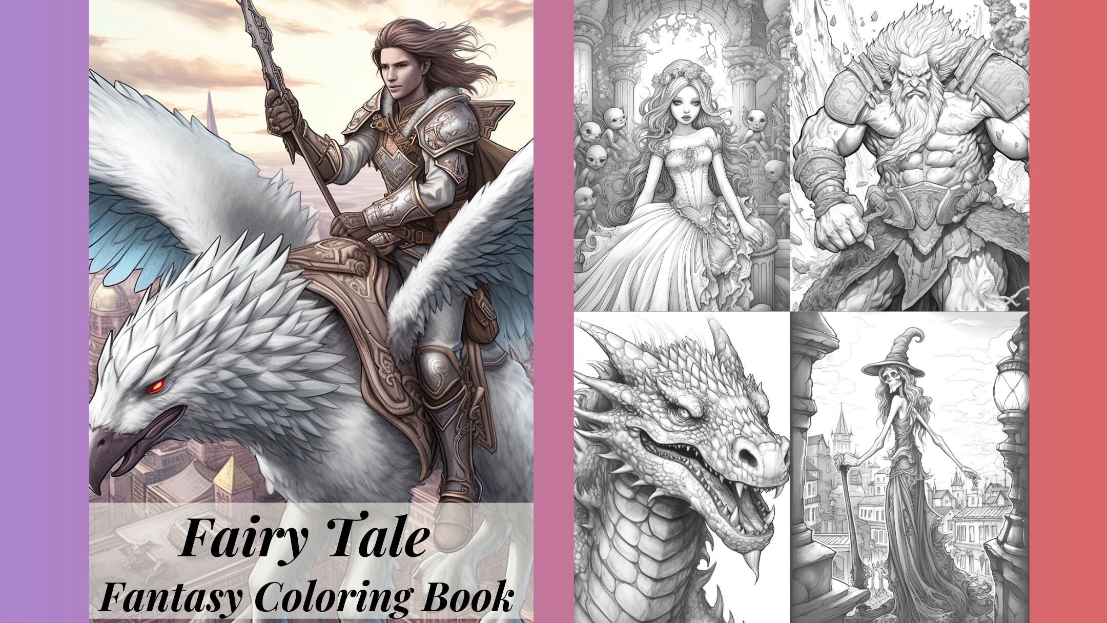 Fairy Tale Coloring Book Printable PDF Grayscale Fantasy - Etsy