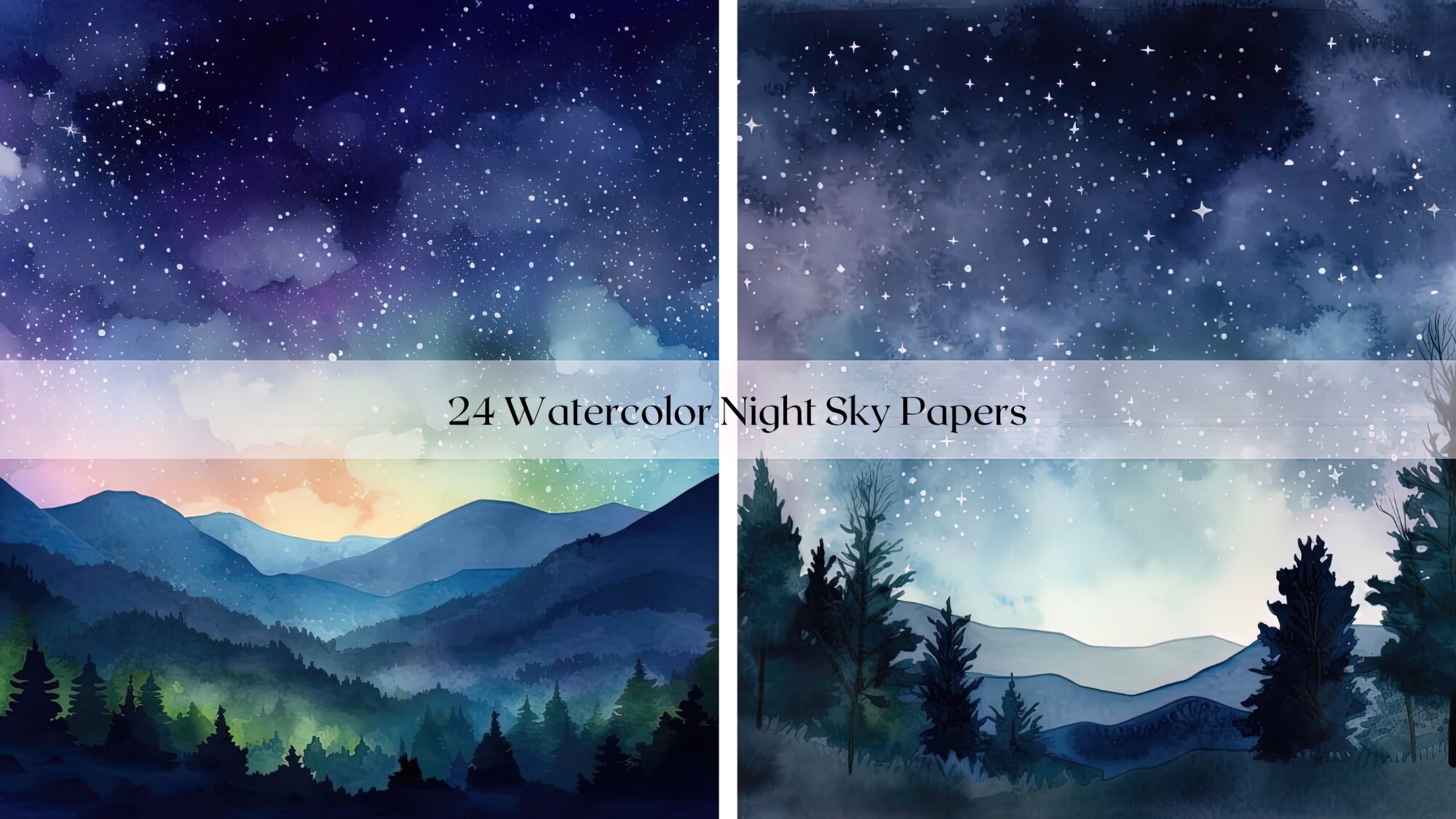 Watercolor Starry Night Digital Paper Moon and Stars - Etsy