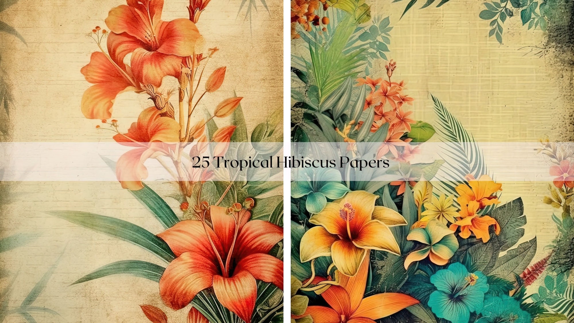 Tropical Hibiscus Flowers Printable Digital Papers Journal - Etsy
