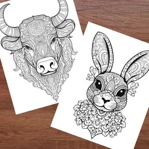 Farm Animal Mandala Coloring Book - 35 Grayscale Printable Adult ...