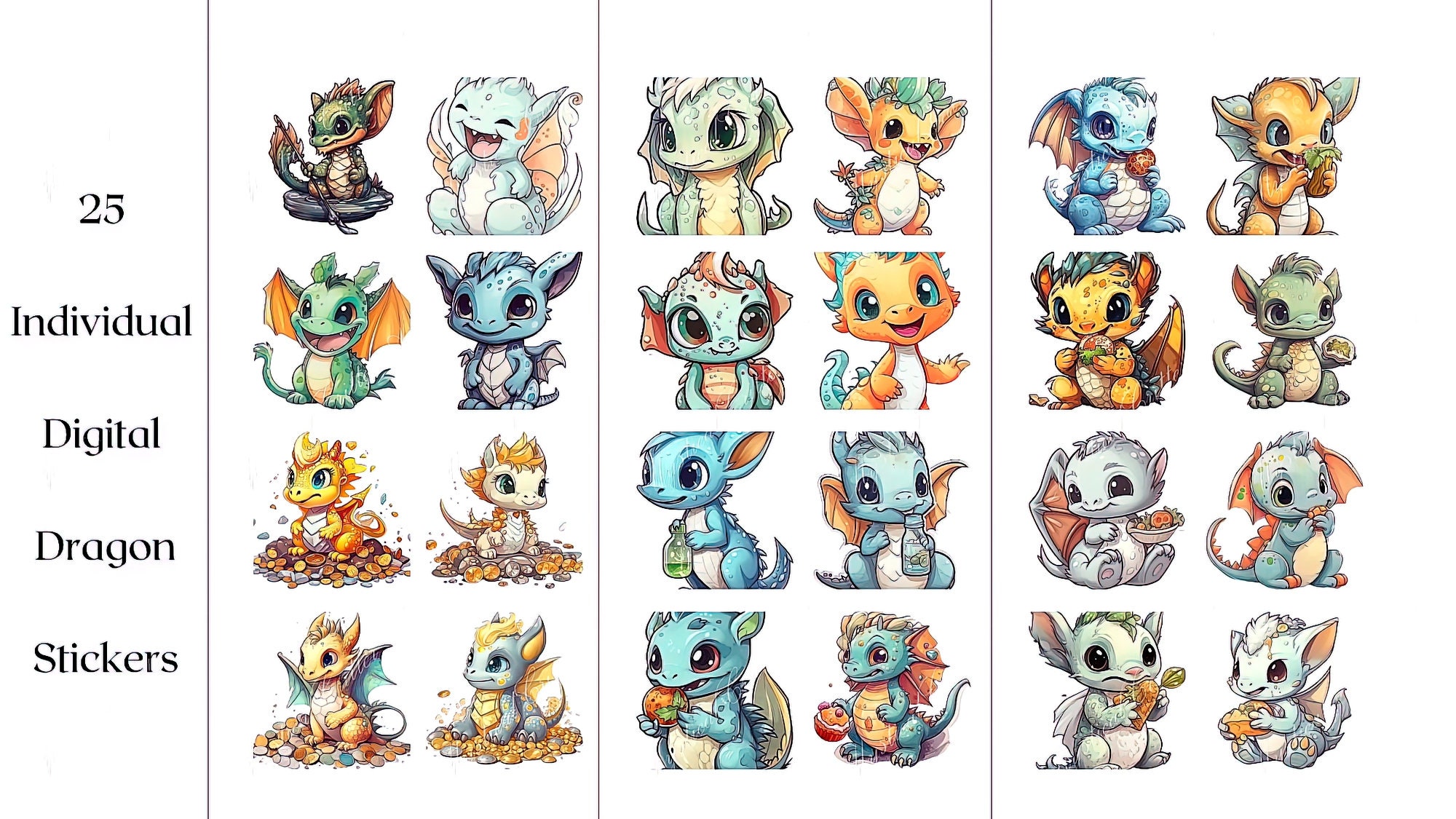 Cute Dragon Stickers Stickers Pack Junk Journal Dragon Png - Etsy