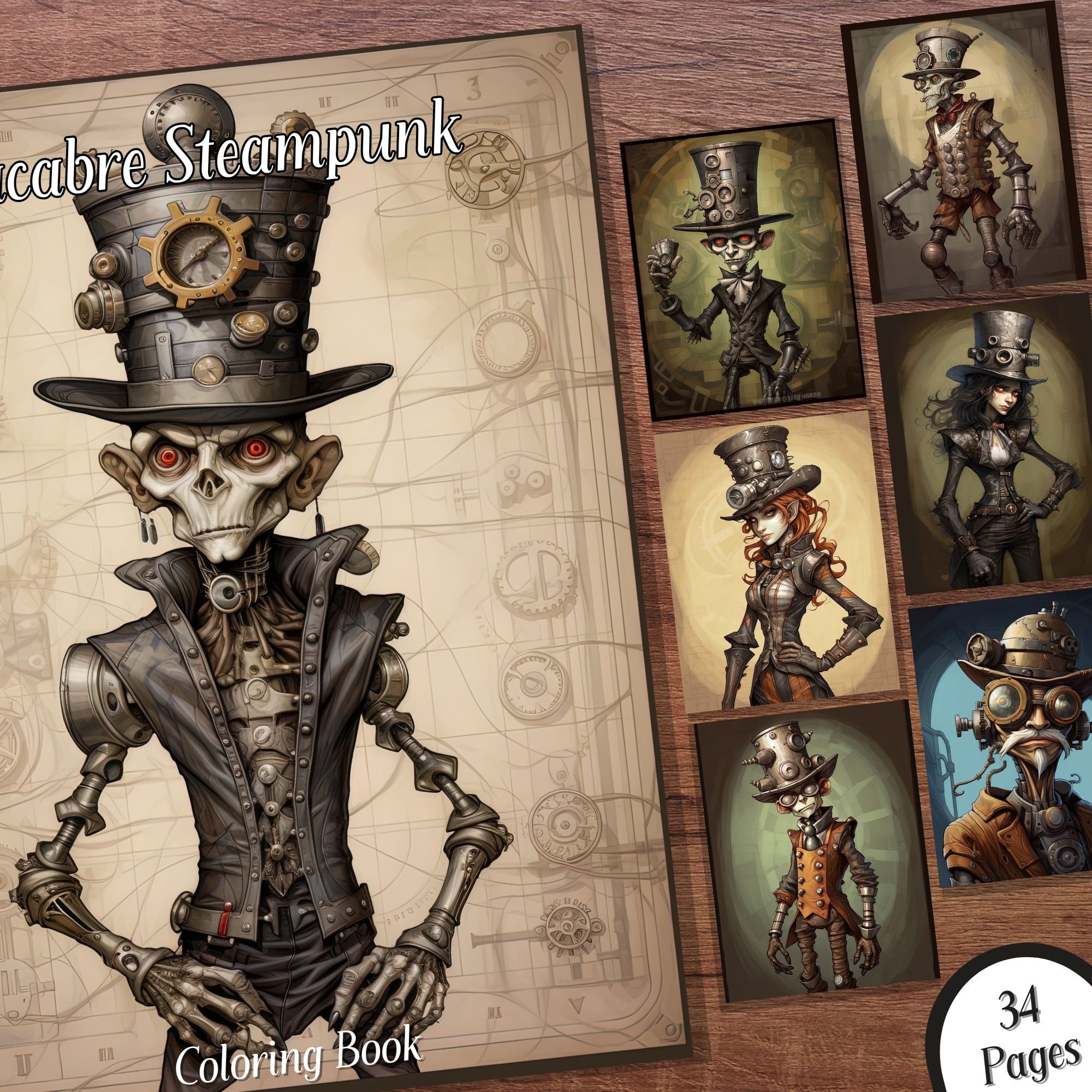 Macabre Steampunk Coloring Book 34 Grayscale Printable Coloring Pages ...