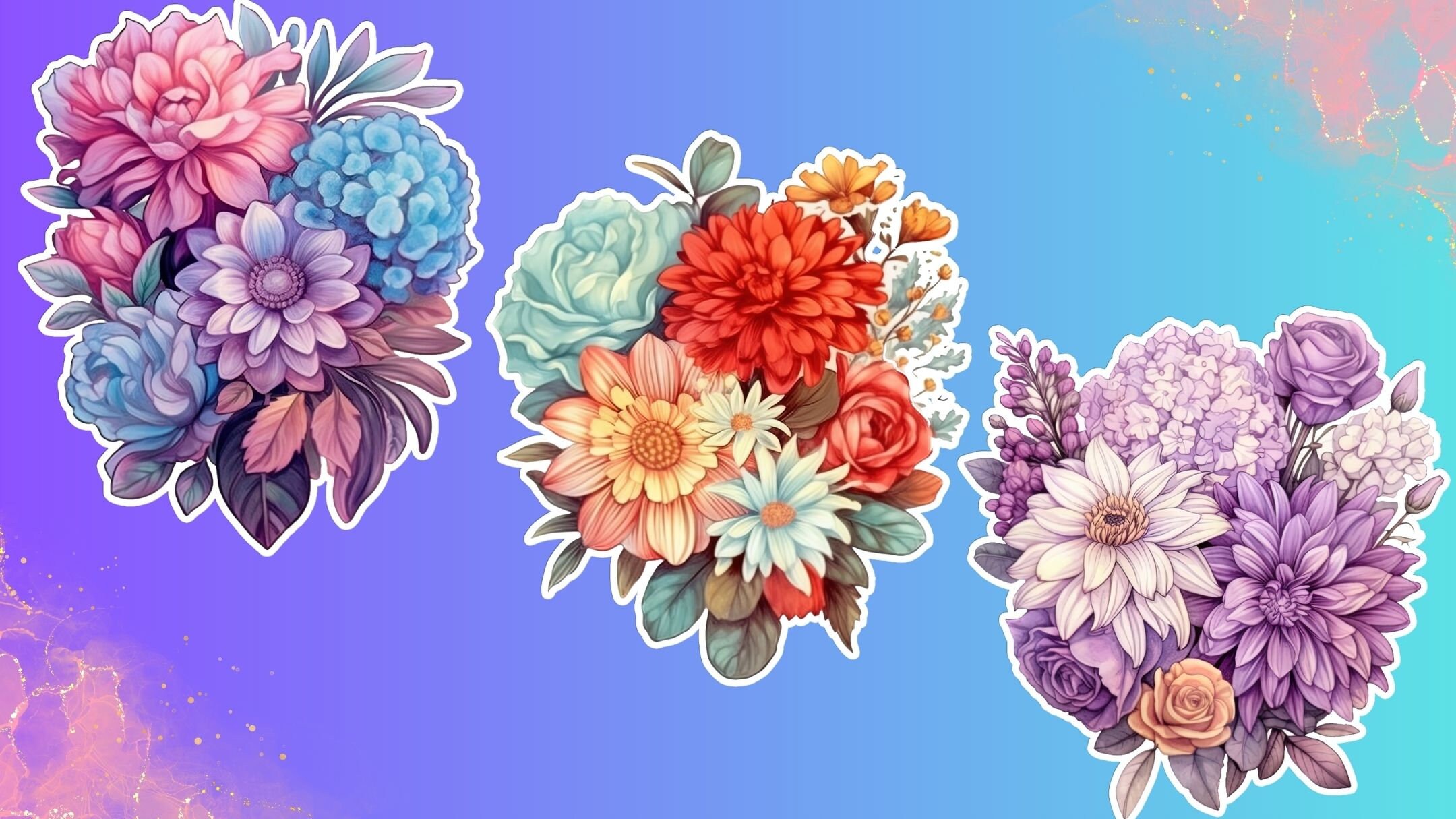 Floral Stickers Flowers in Vases Floral Arrangement PNG - Etsy
