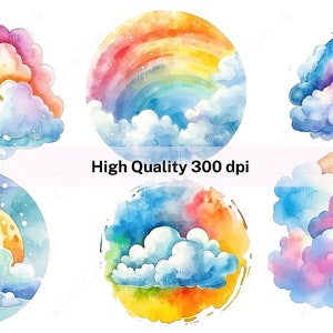 Watercolor Rainbow Cloud Clipart, Watercolor Texture, Rainbow Clip Art ...