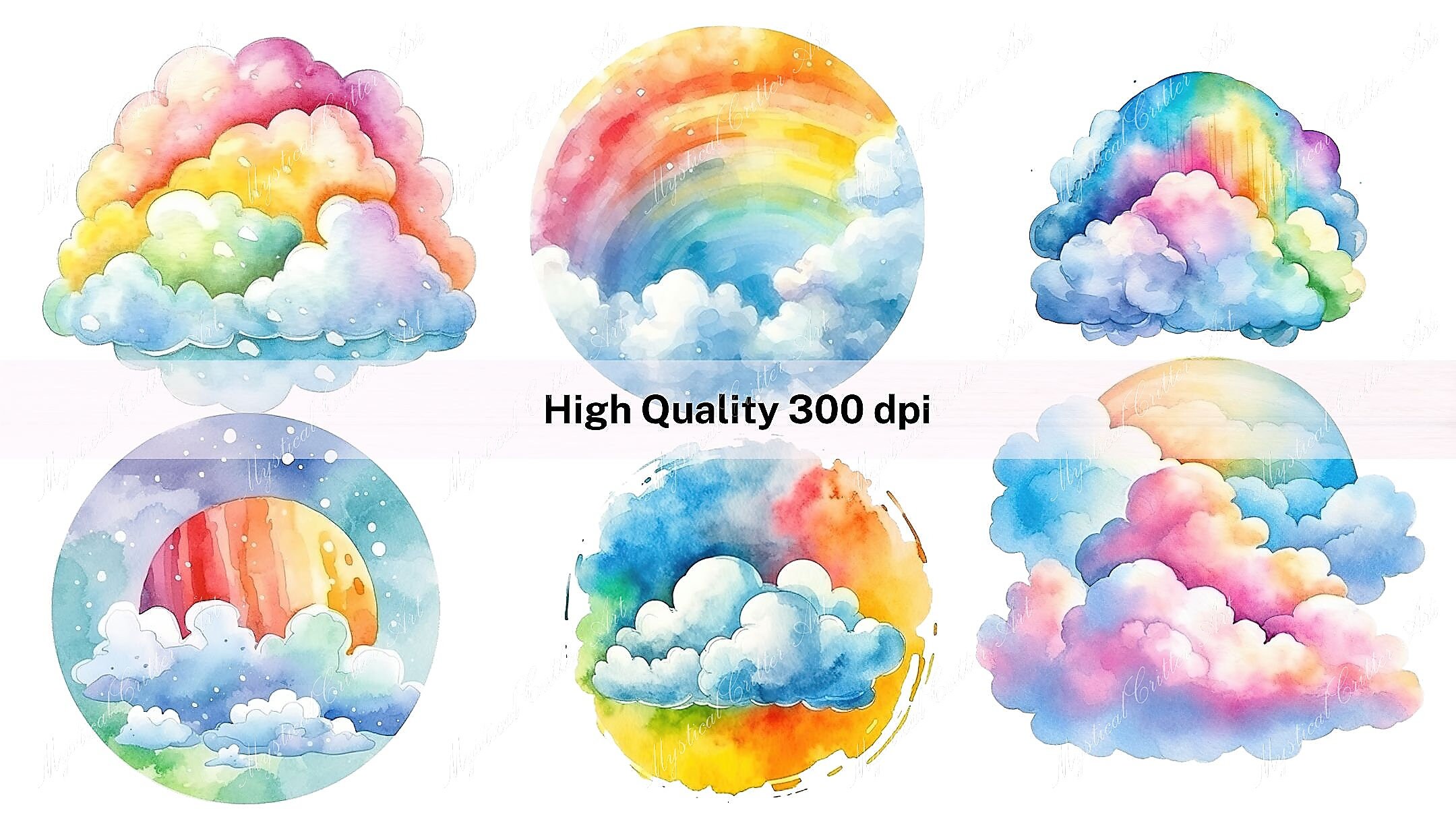Watercolor Rainbow Cloud Clipart Watercolor Texture Rainbow - Etsy