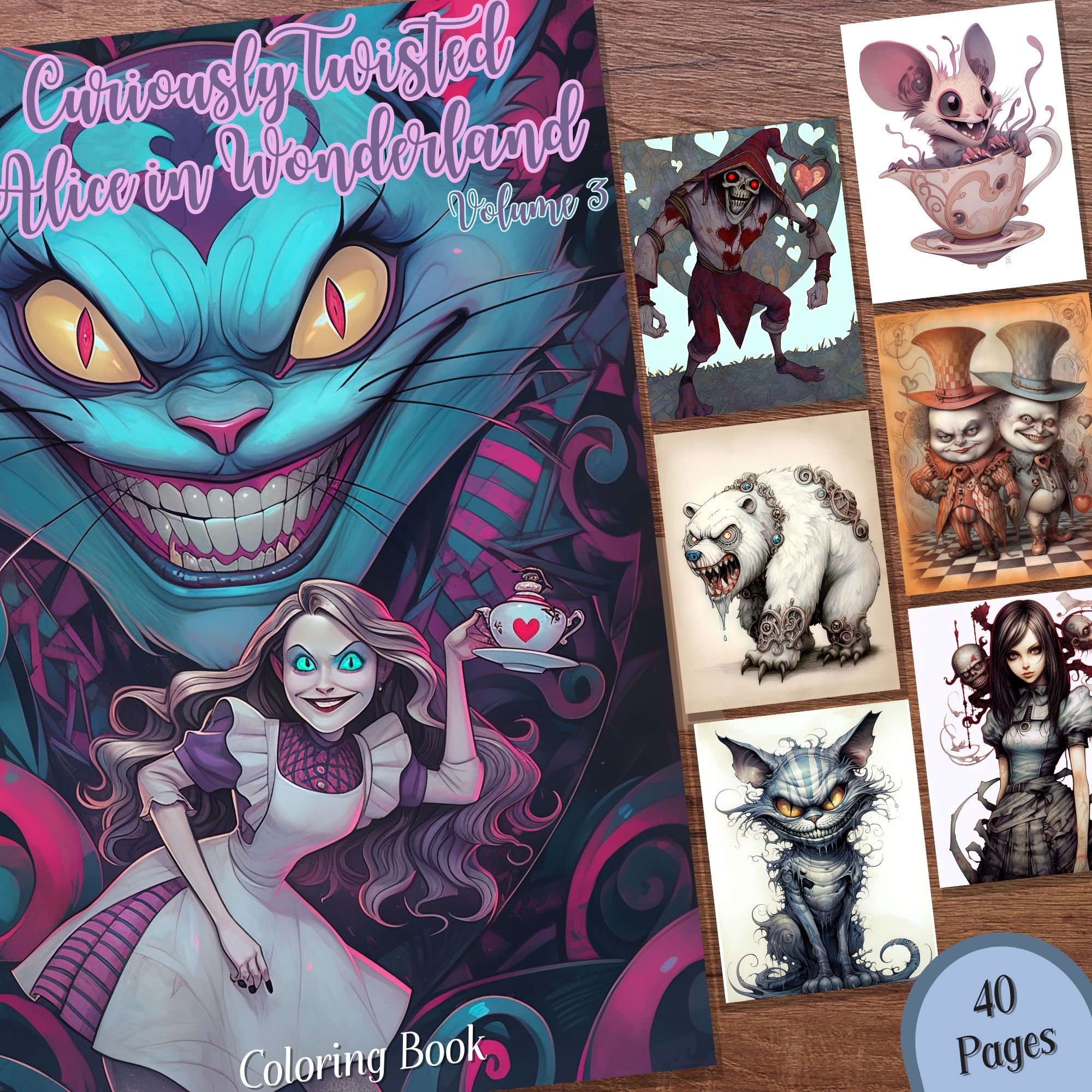 Curiously Twisted Alice in Wonderland Coloring Book Vol. 3 40 Grayscale ...