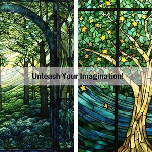 Emerald Forest Stained Glass Digital Paper, Glass Texture, Forest ...