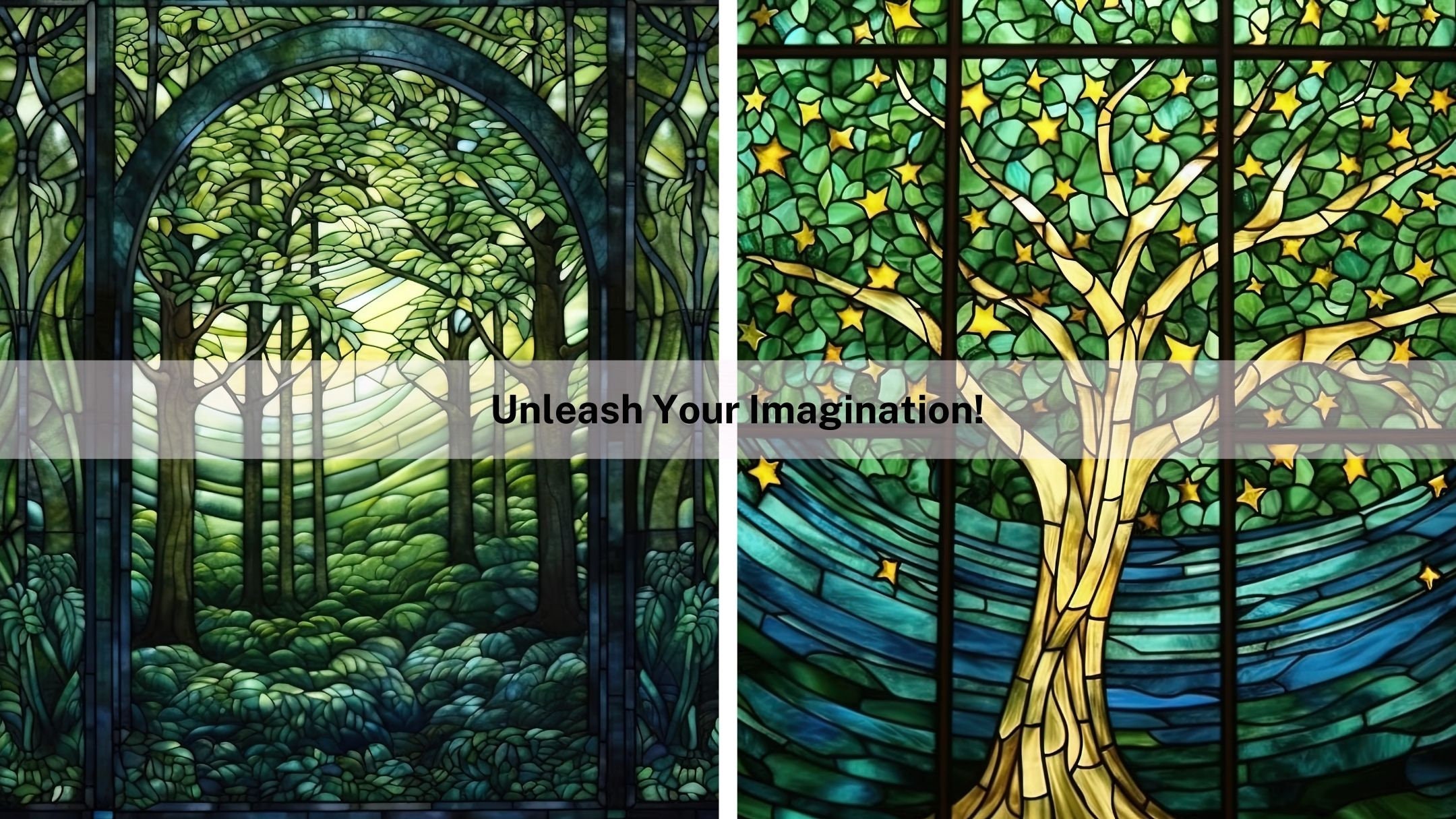 Emerald Forest Stained Glass Digital Paper, Glass Texture, Forest ...