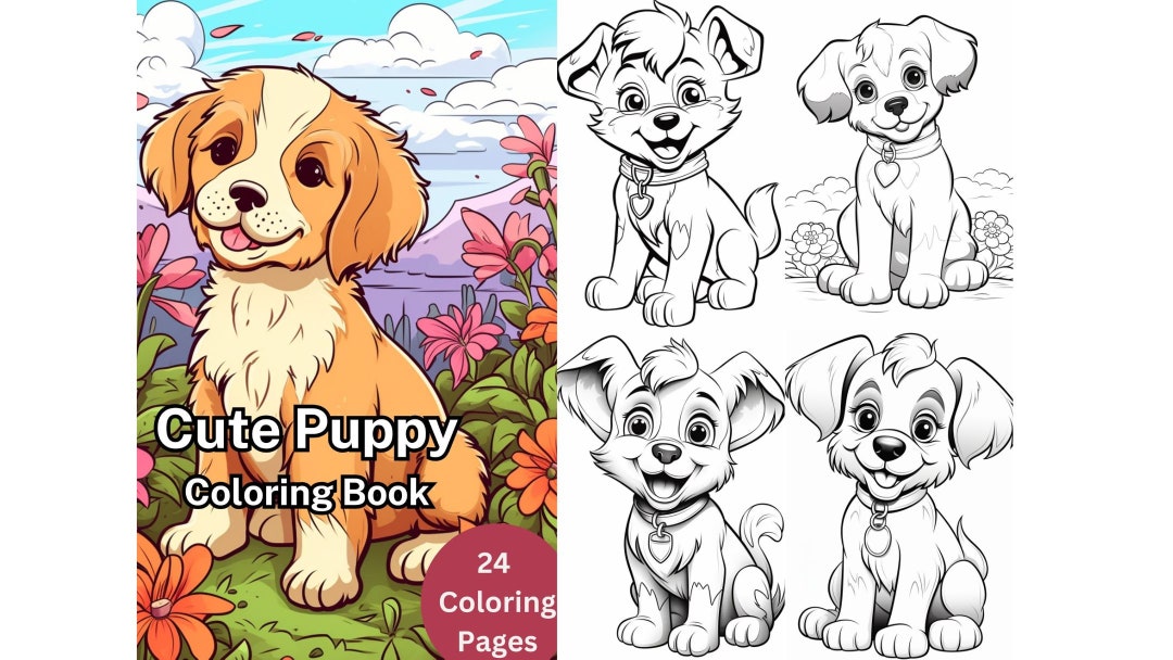 Cute Puppy Coloring Book, Printable Dog Coloring Pages for Adults and ...