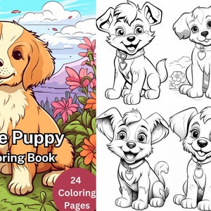 Cute Puppy Coloring Book, Printable Dog Coloring Pages for Adults and ...