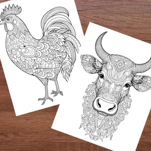 Farm Animal Mandala Coloring Book - 35 Grayscale Printable Adult ...