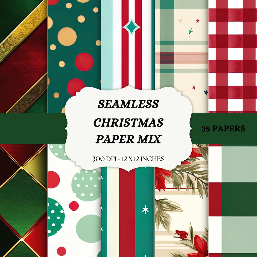 Christmas Scrapbook Paper Pack - Seamless Dotted, Striped, and Plaid ...