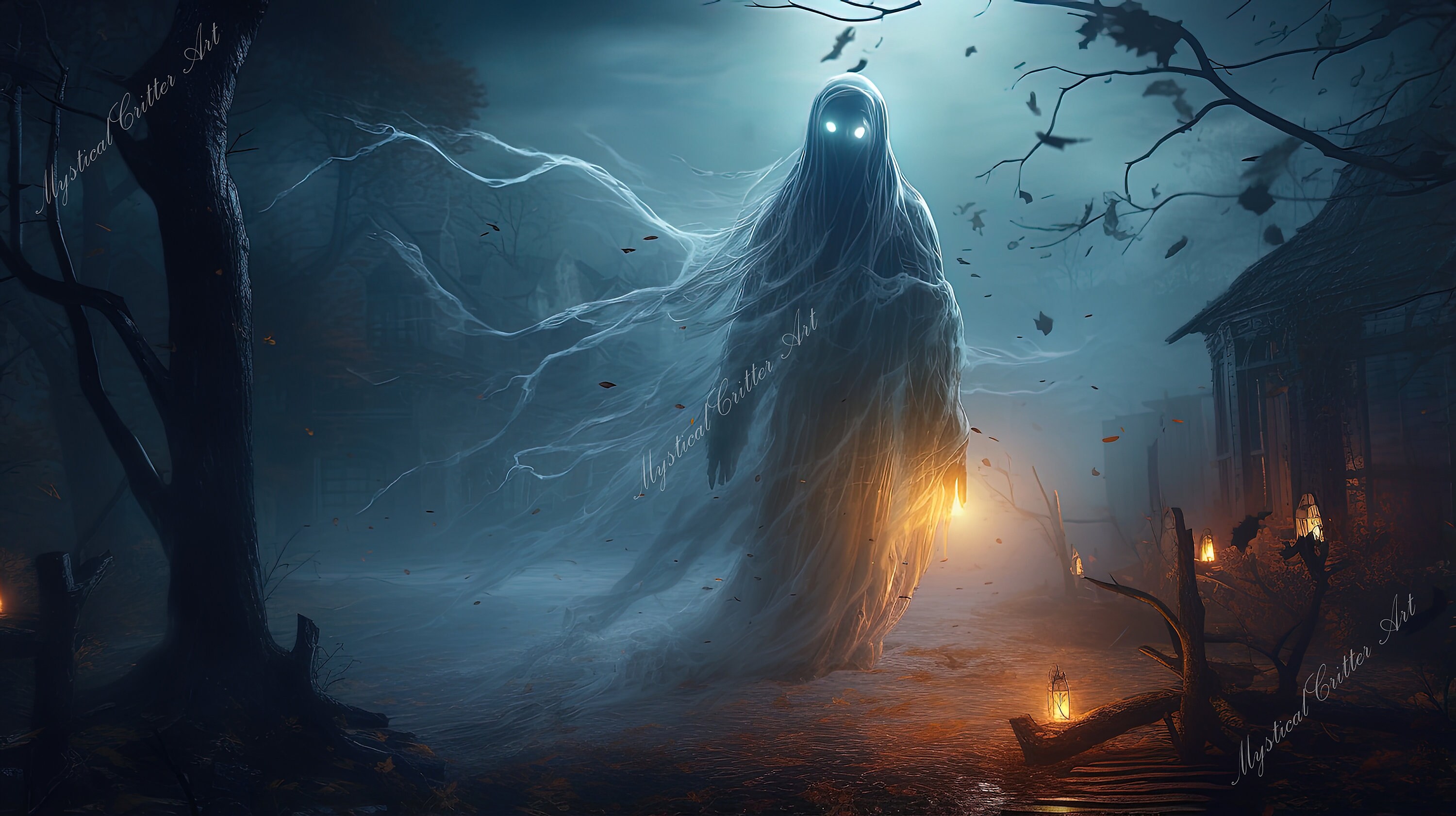 Haunted Specters Spooky Ghost Desktop Wallpaper Instant - Etsy