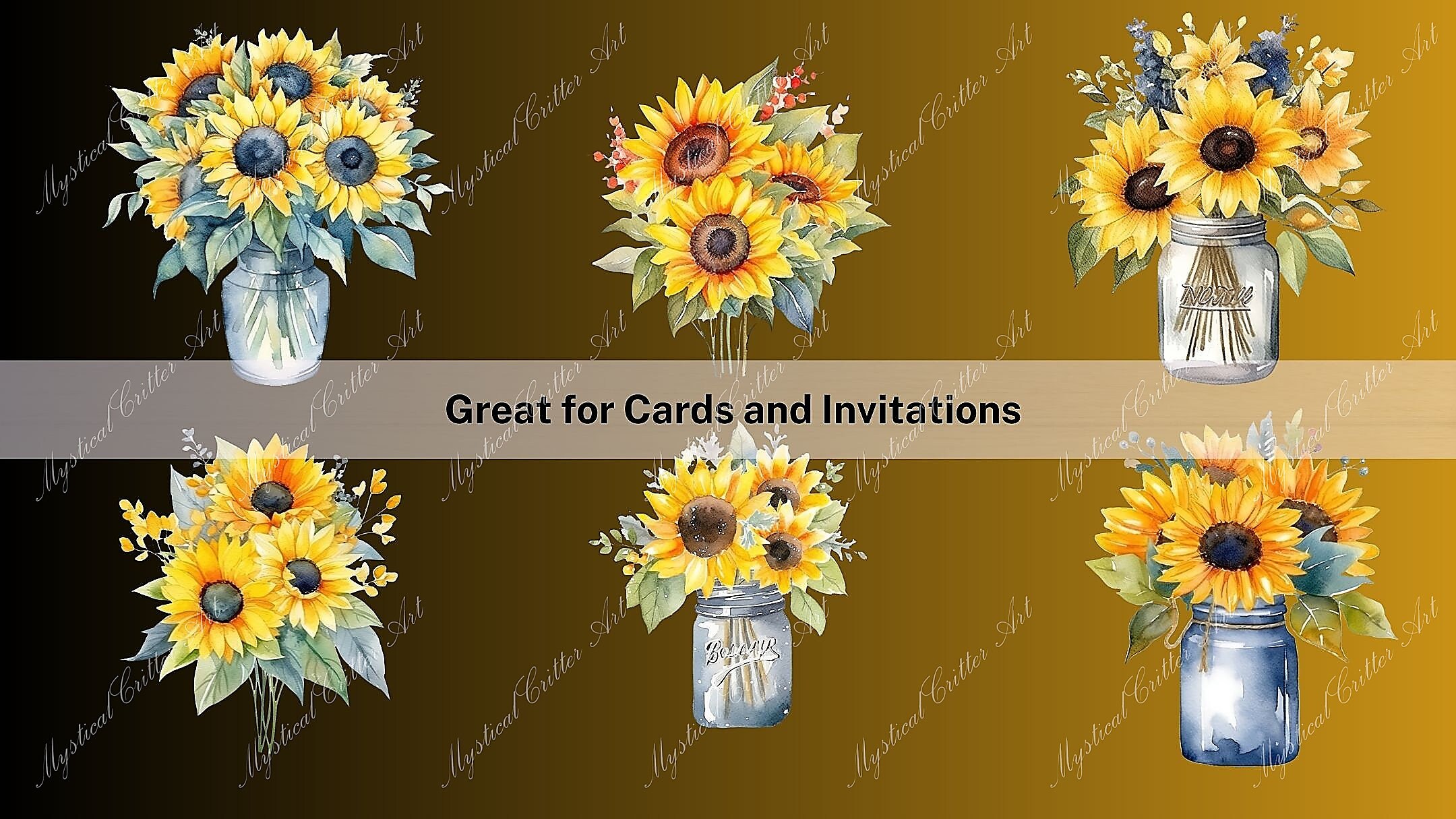 Watercolor Sunflower Clipart, Fall Sunflower Floral Bouquets in PNG ...