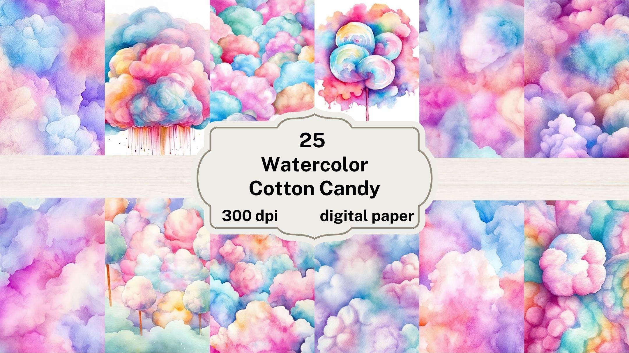 Watercolor Cotton Candy Digital Paper Watercolor Rainbow - Etsy