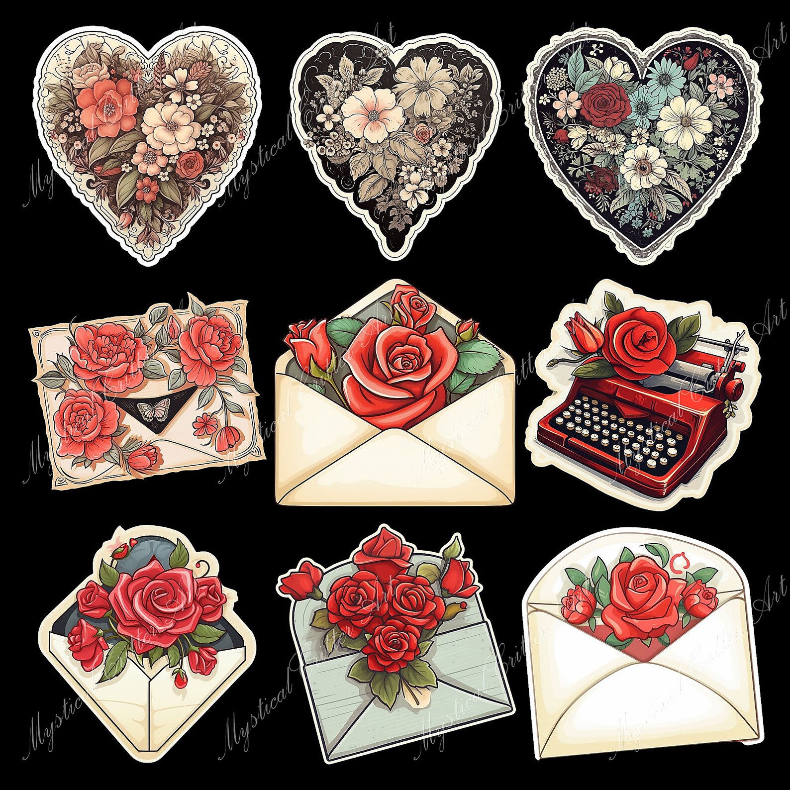 Timeless Romance - Vintage Love Sticker Set PNG Images for Instant ...