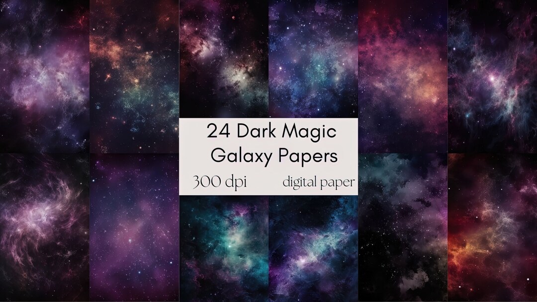 Dark Magic Digital Paper, Watercolor Galaxy Starry Night Papers Galaxy ...