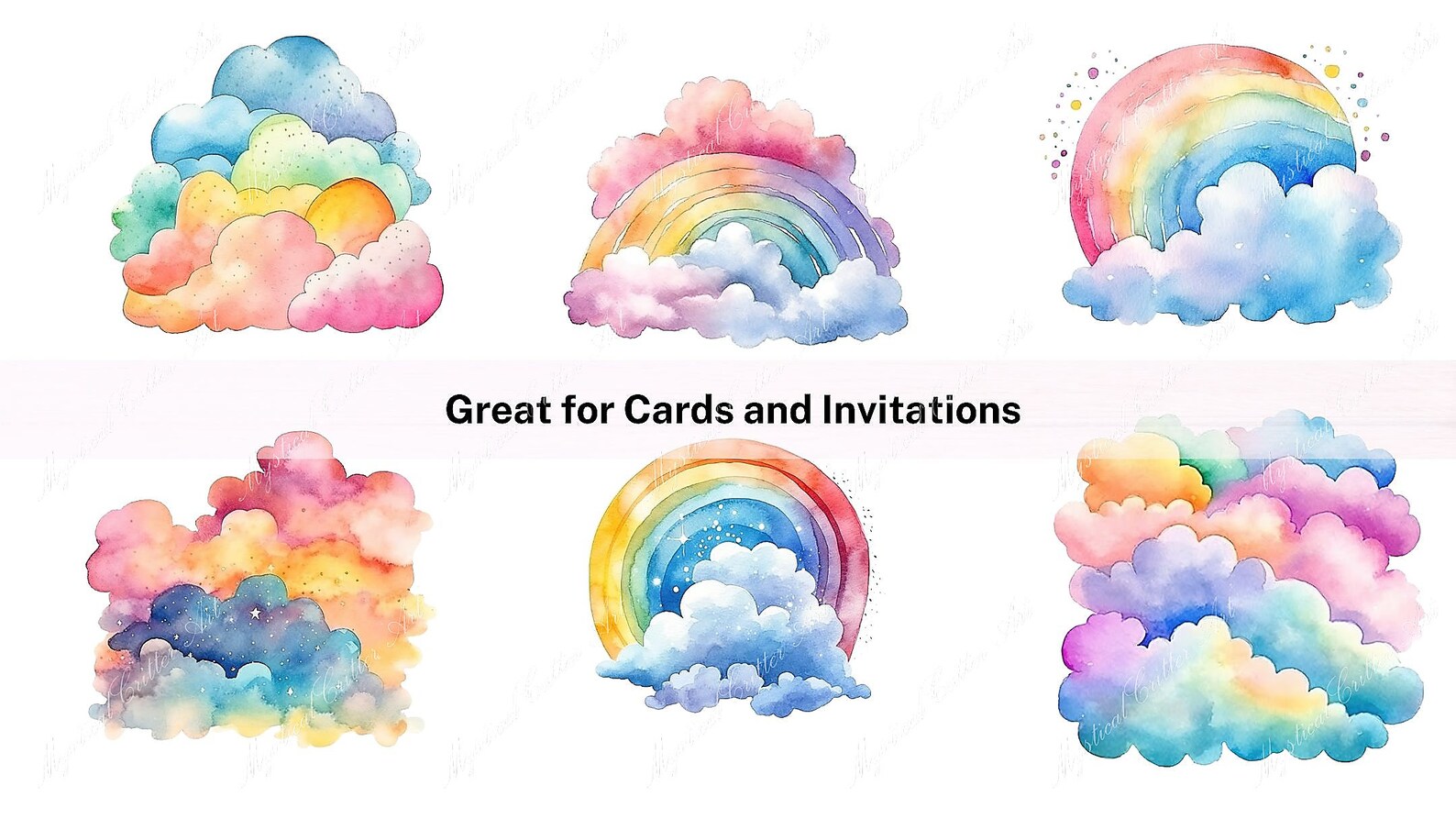 Watercolor Rainbow Cloud Clipart Watercolor Texture Rainbow - Etsy