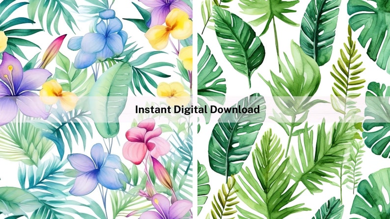 Watercolor Jungle Digital Paper Seamless Pattern Backgrounds - Etsy