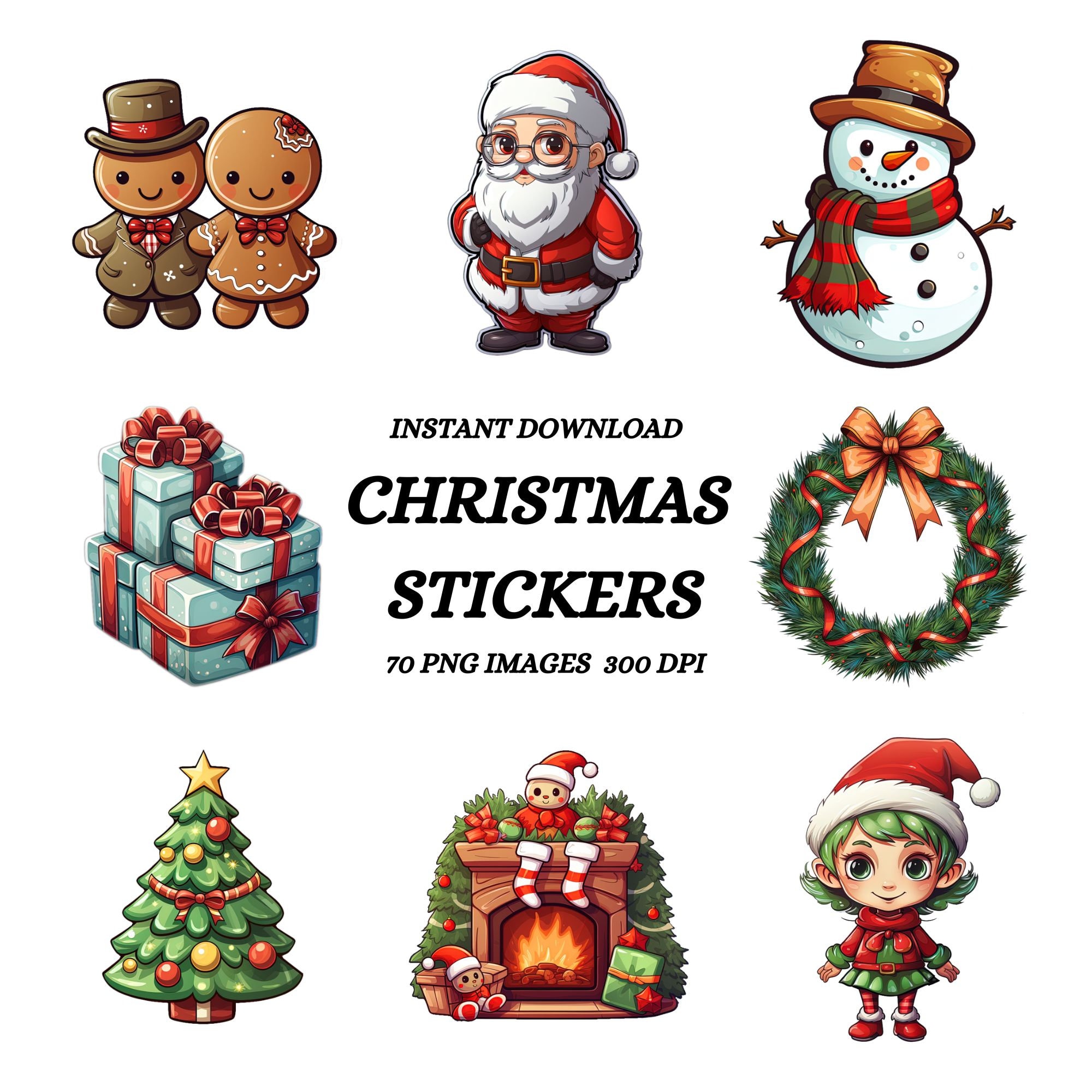 Christmas Stickers 70 Festive Clipart Images in PNG Format - Etsy