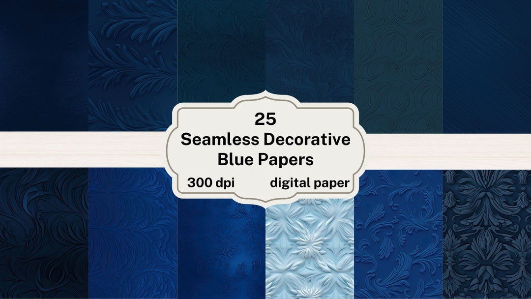 Decorative Blue Digital Paper, Seamless Pattern Backgrounds Printable ...