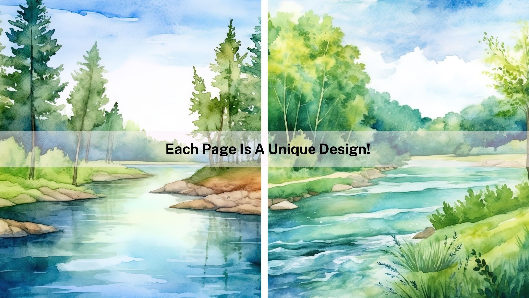 Watercolor Riverscape Digital Paper Watercolor River - Etsy