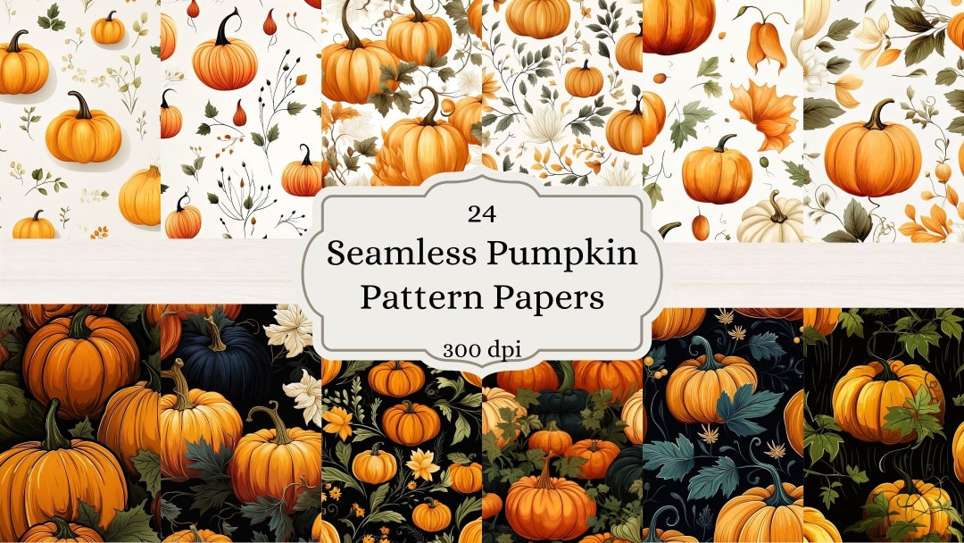 Pumpkin Digital Paper, Seamless Pumpkin Pattern Backgrounds Printable ...