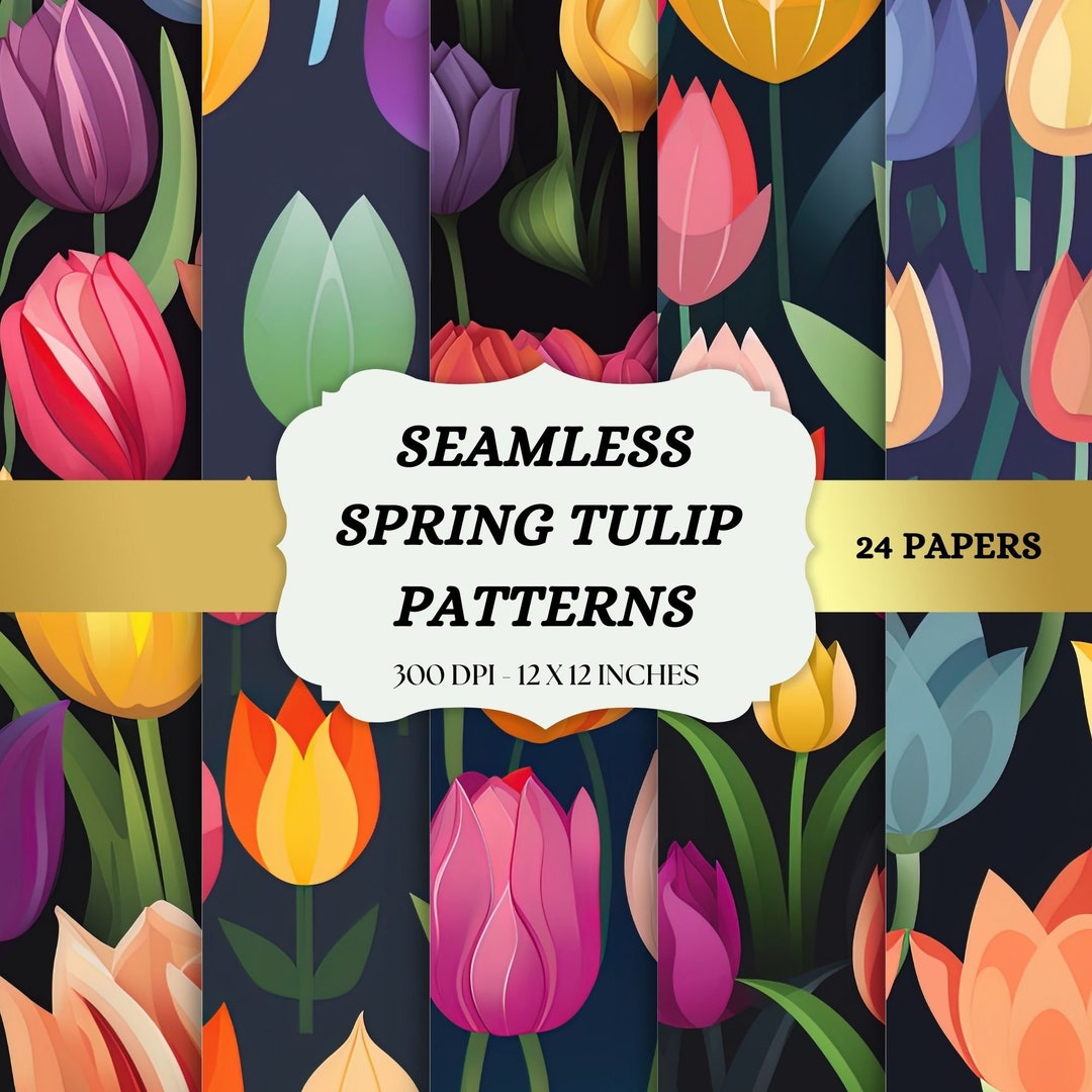 Tulip Digital Paper, Seamless Tulip Pattern Backgrounds Printable ...