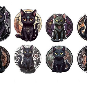 Black Cat Stickers, Cute Stickers Black Cat PNG Printable Digital ...