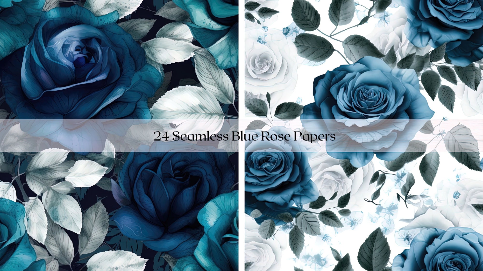 Blue Floral Digital Paper Seamless Backgrounds Blue Rose - Etsy