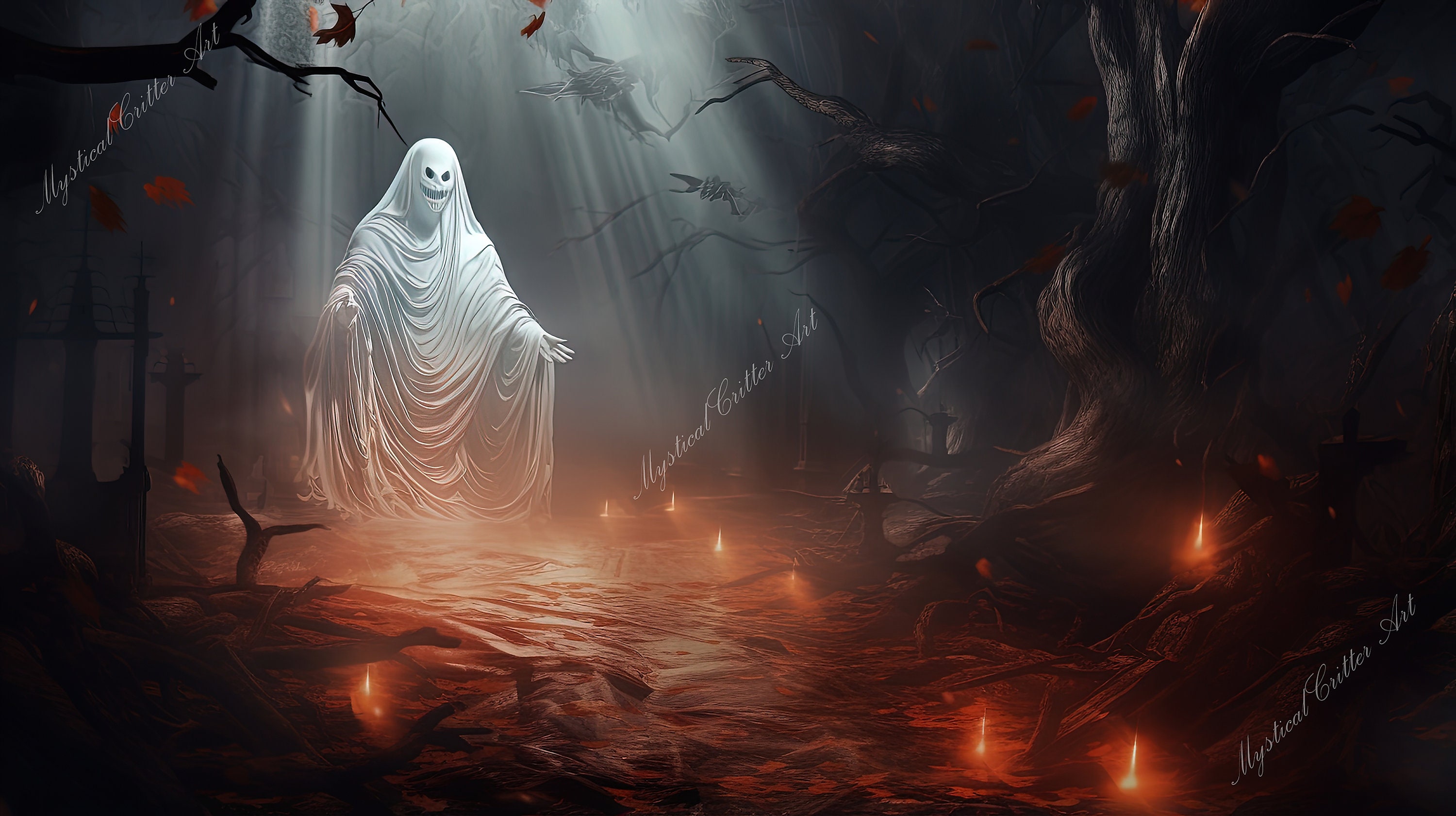 Haunted Specters Spooky Ghost Desktop Wallpaper Instant - Etsy