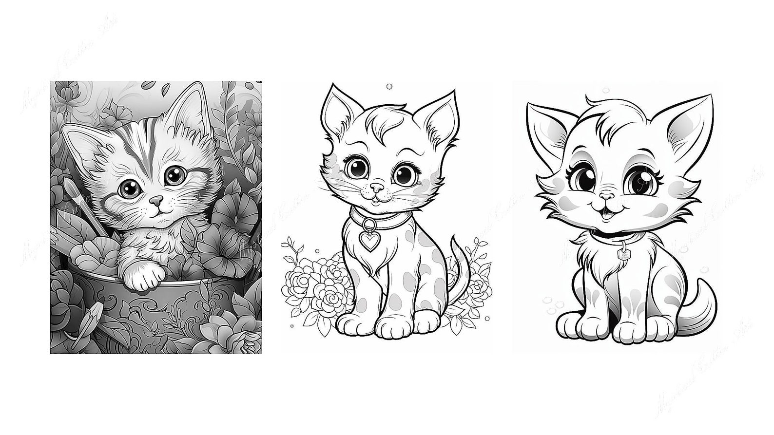 Cute Kitten Coloring Book, Printable Cat Coloring Pages for Adults and ...