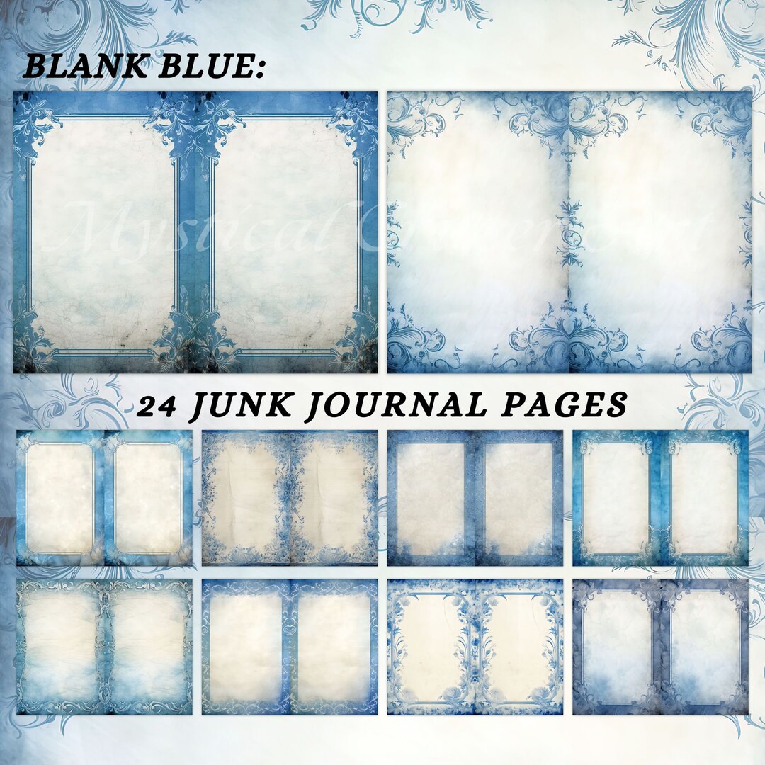 Blank Blue Journal Paper, Printable Junk Journal Pages 11x8.5 Inch ...