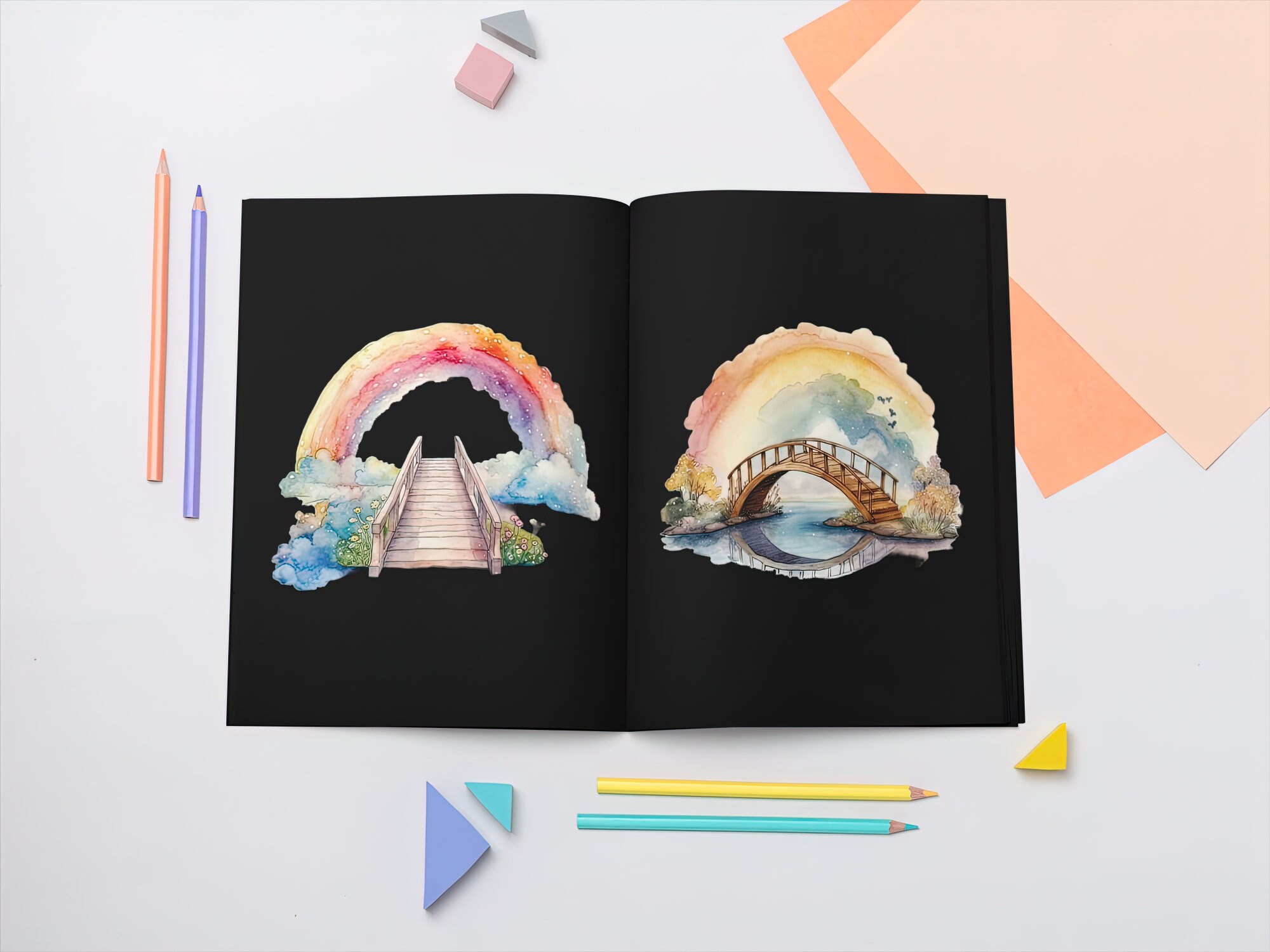 Watercolor Rainbow Bridge Clipart, Bridge Clip Art Instant Download for ...