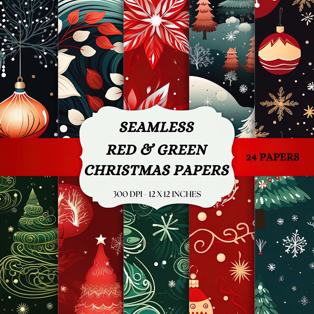 Red and Green Christmas Digital Paper, Seamless Pattern Backgrounds ...