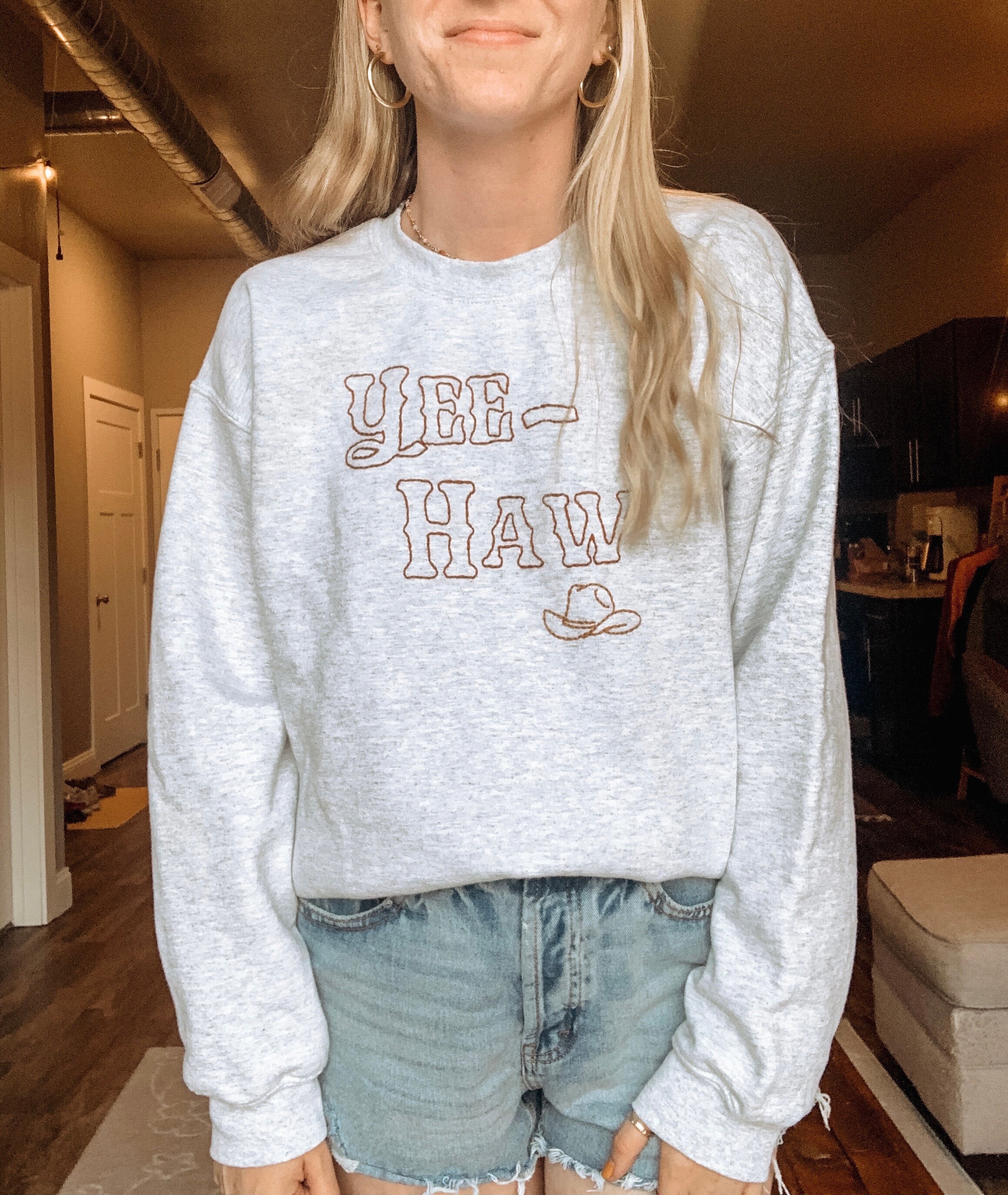 Hand-embroidered Yee-haw Sweatshirt - Etsy