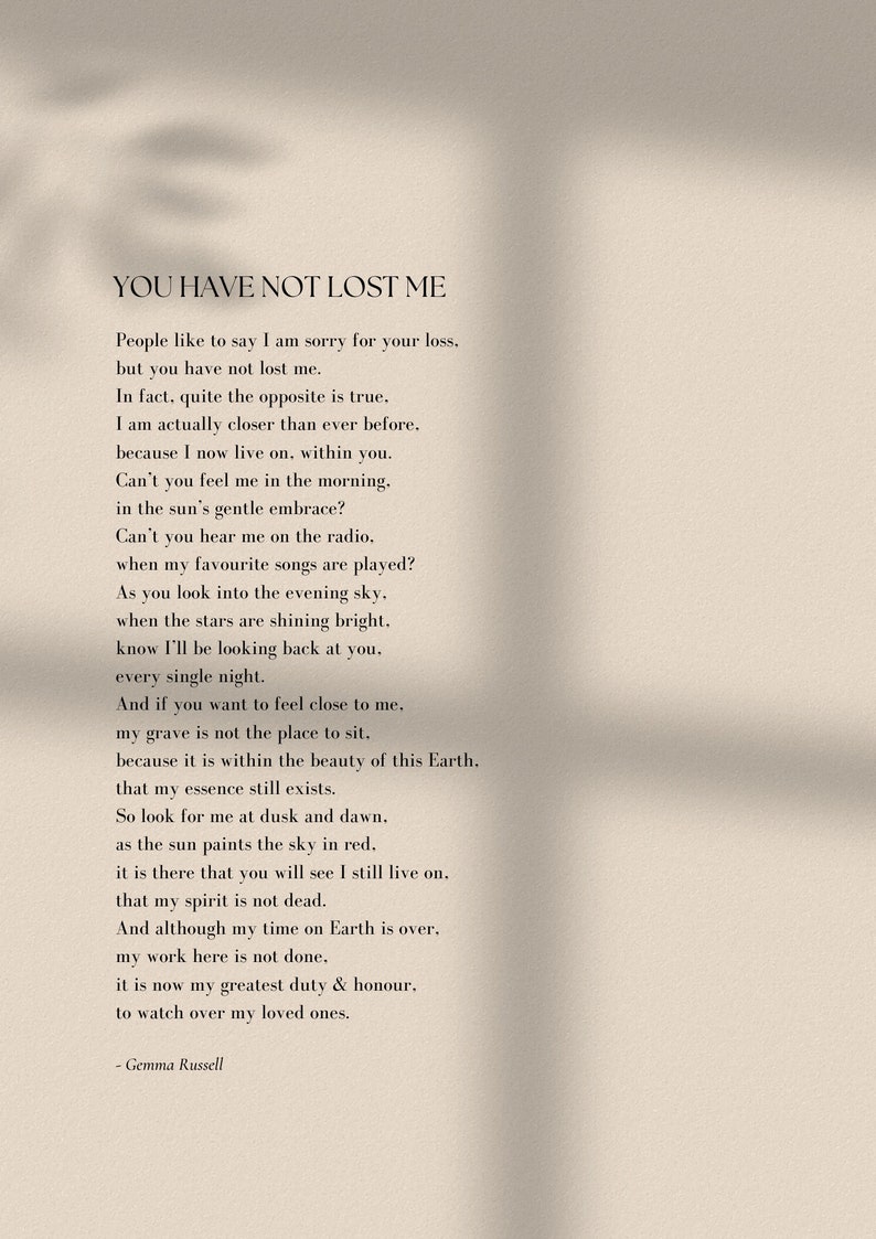 You Have Not Lost Me | A4 Poetry Print | Gift for Someone Who Has Lost ...