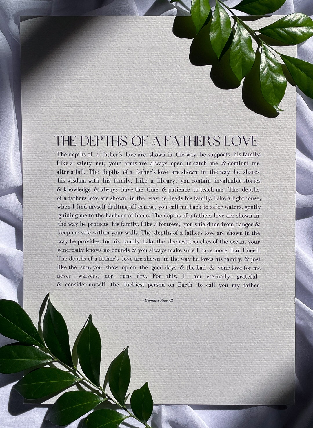 The Depths of a Father's Love | A4 Poetry Print | Father's Day Gift ...