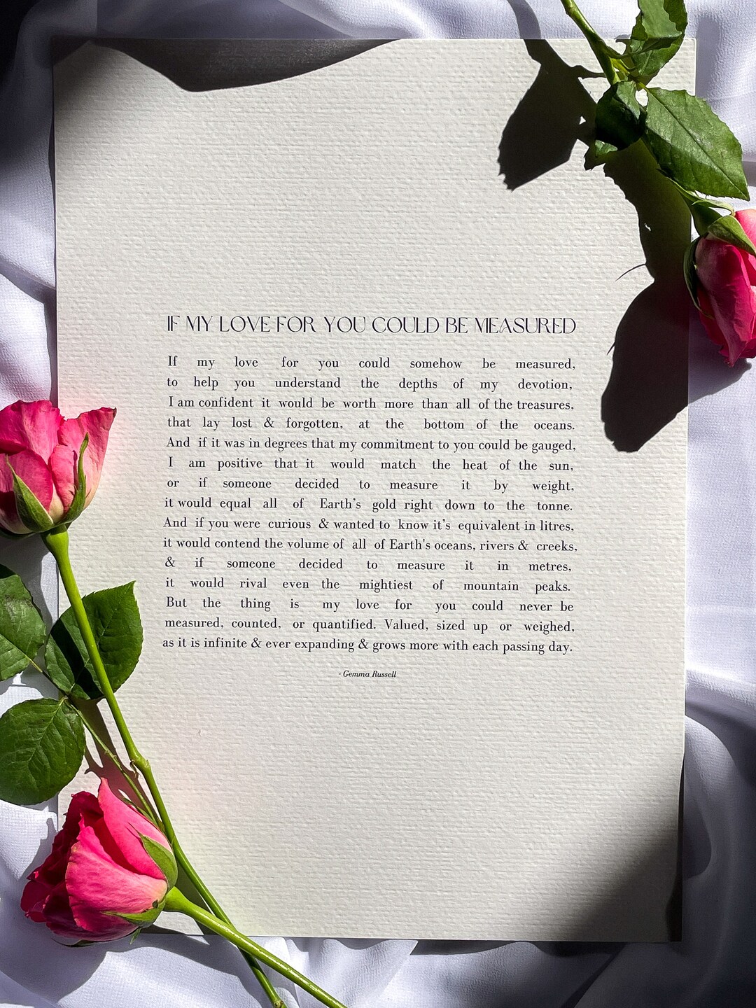 If My Love for You Could Be Measured, Love Poem, A4 Poetry Print ...