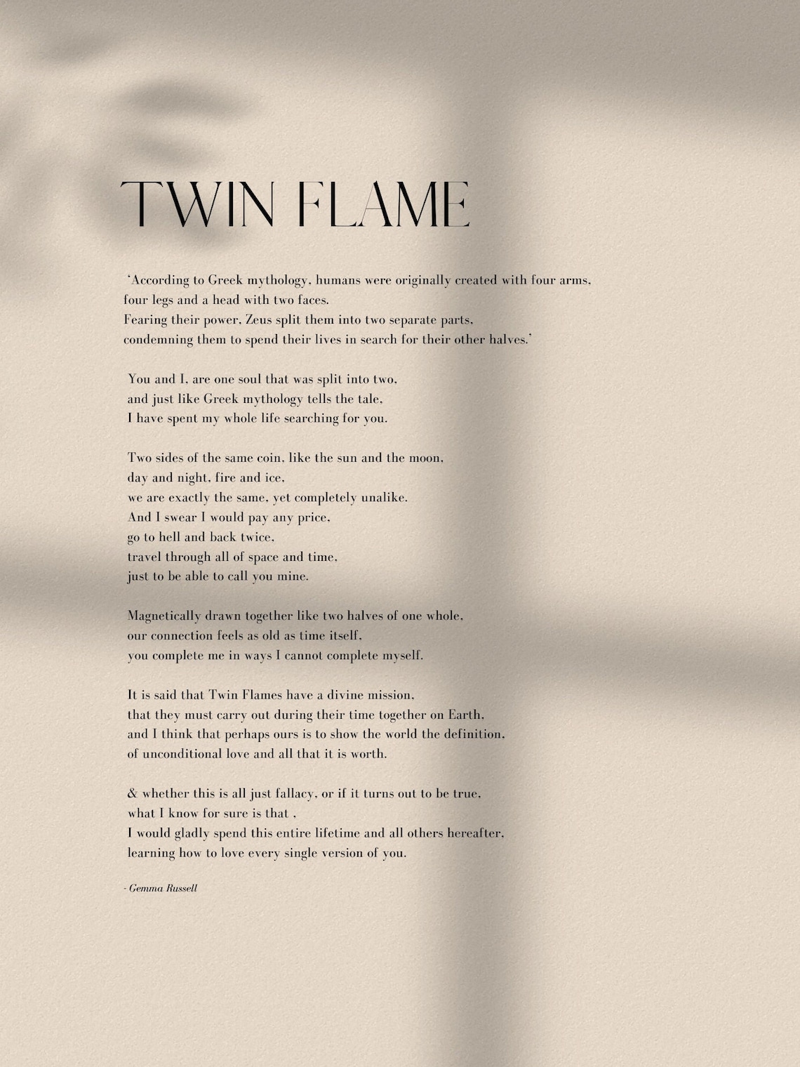 Twin Flame Love Poem A4 Poetry Print Anniversary Gift - Etsy