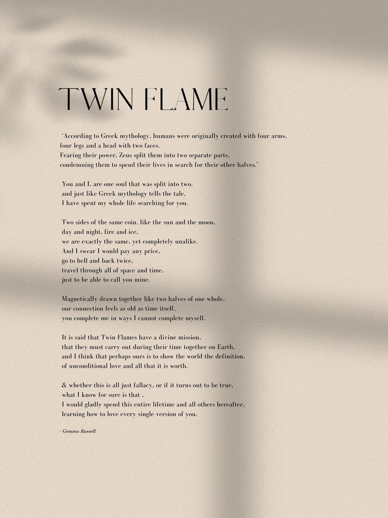 Twin Flame Love Poem A4 Poetry Print Anniversary Gift - Etsy
