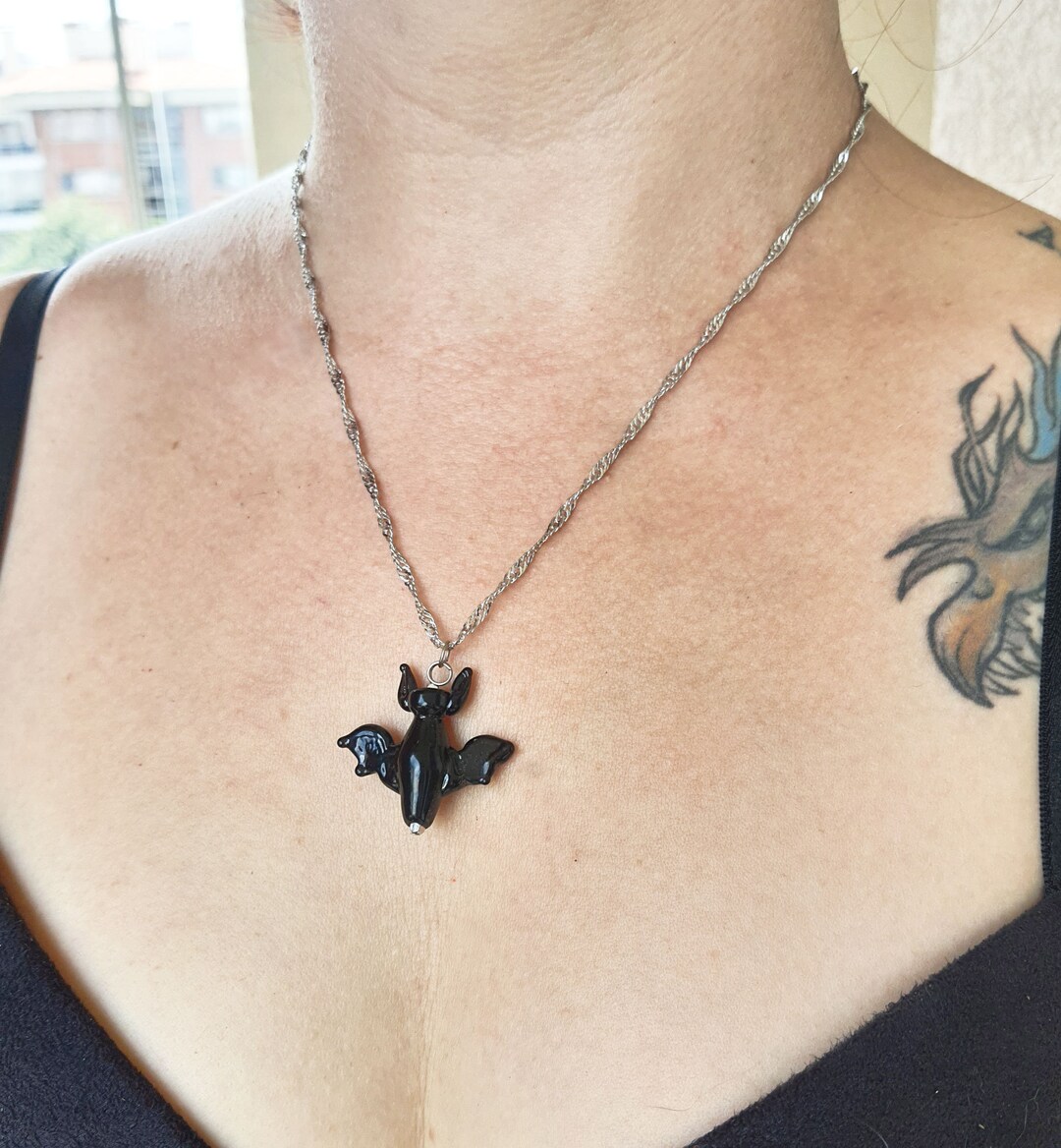 Bat Necklace, Murano Glass Bat, Halloween Necklace, Dracula Necklace ...