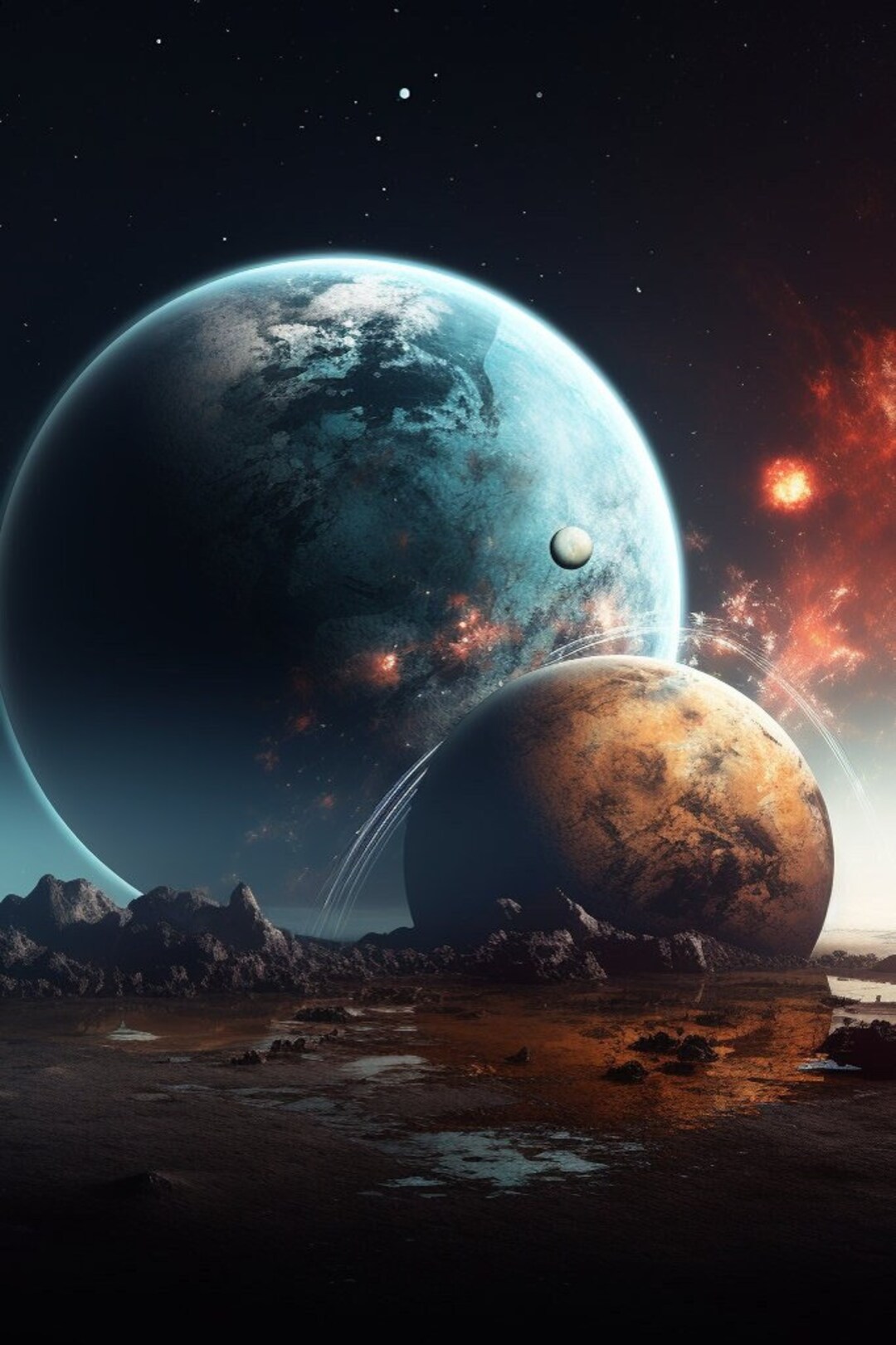 Planet Scene, Moon, Sun, Fantasy, Galaxy, Space, Outer-space, Stars ...