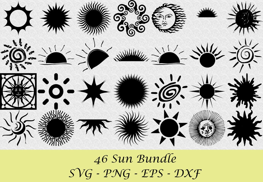 Radiant Sun SVG Bundle: 46 Sun Silhouette Images Instant Download Sun ...