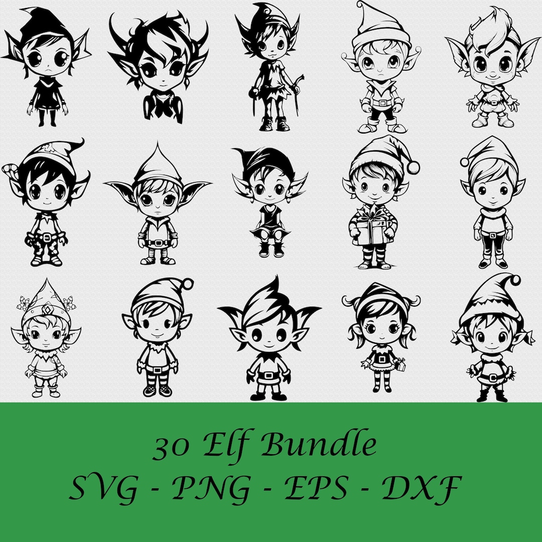 Elf Silhouette SVG Bundle: 30 Whimsical Elf Clipart Images (digital ...